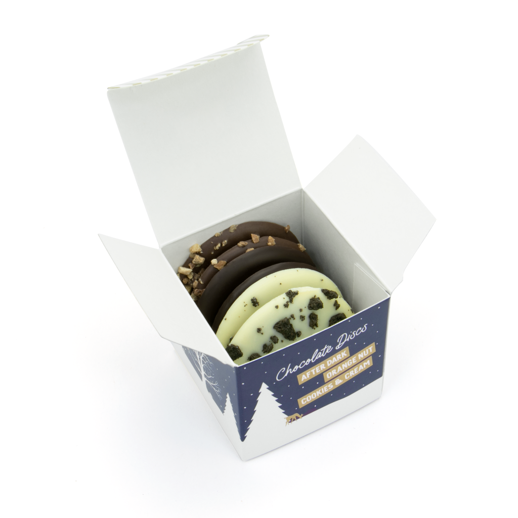 Promotional Branded Eco Maxi Cube - X6 - Chocolate Discs | Just a Drop