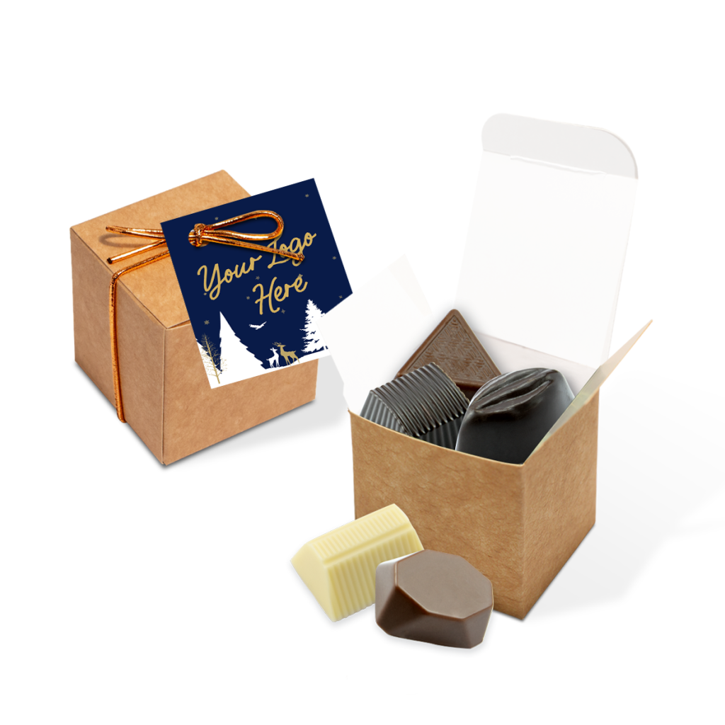 Promotional Branded Eco Kraft Cube - 5x Chocolate Truffles | Just a Drop