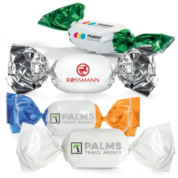 Branded Promotional Sweets in White Metallic Wrap | Just a Drop